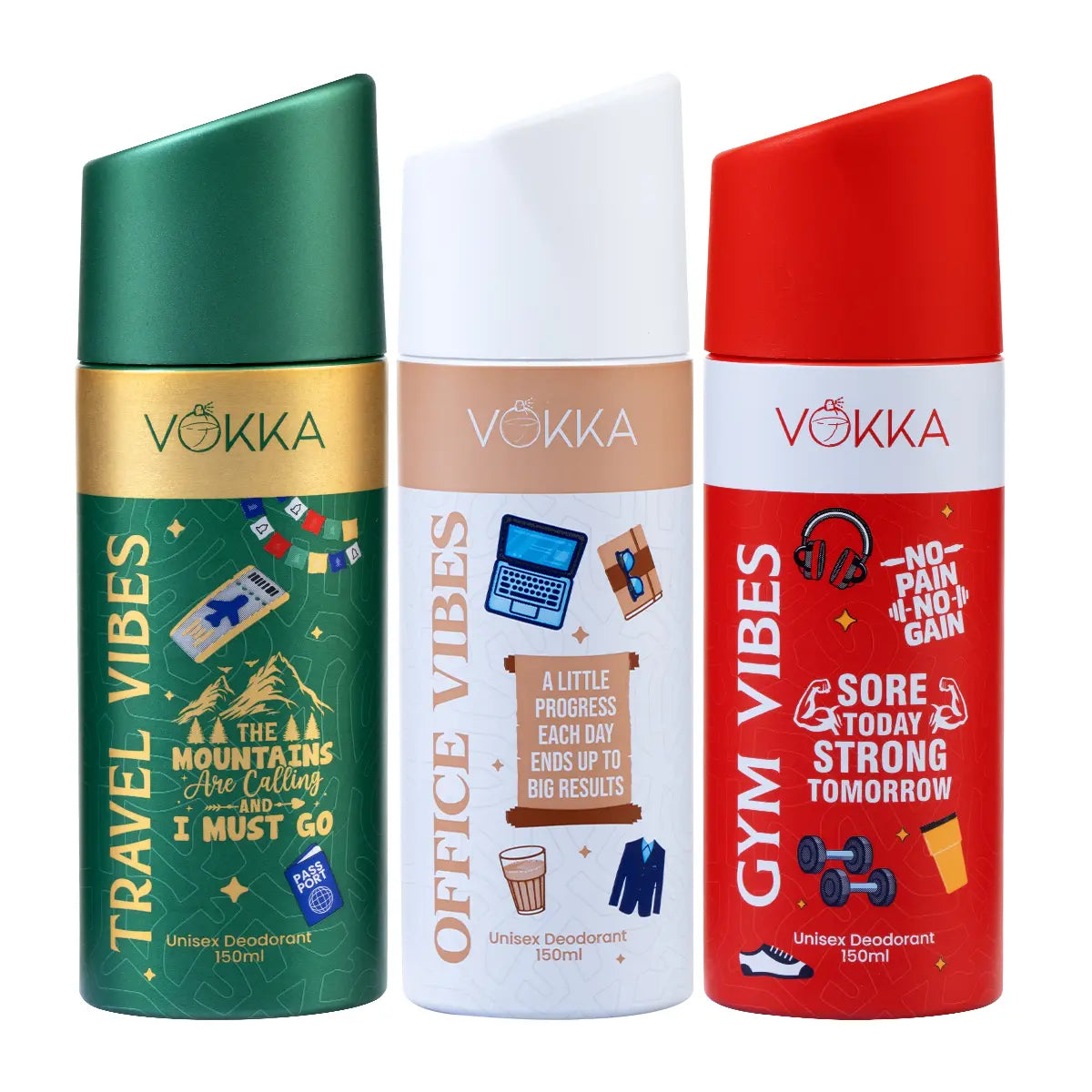 Vokka Vibes Deodorant Combo Pack 450ml - 150ml x 3 - Vokka Perfumes